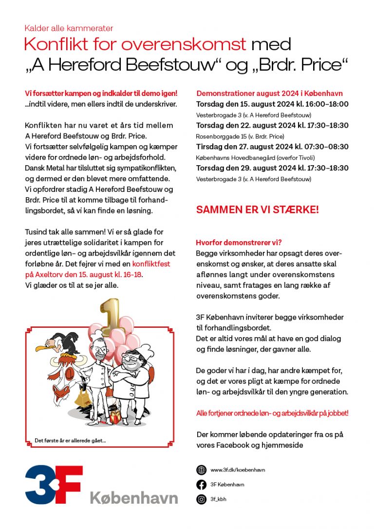 KØBENHAVN: Konflikt for overenskomst med A Hereford Beefstouw og Brdr ...